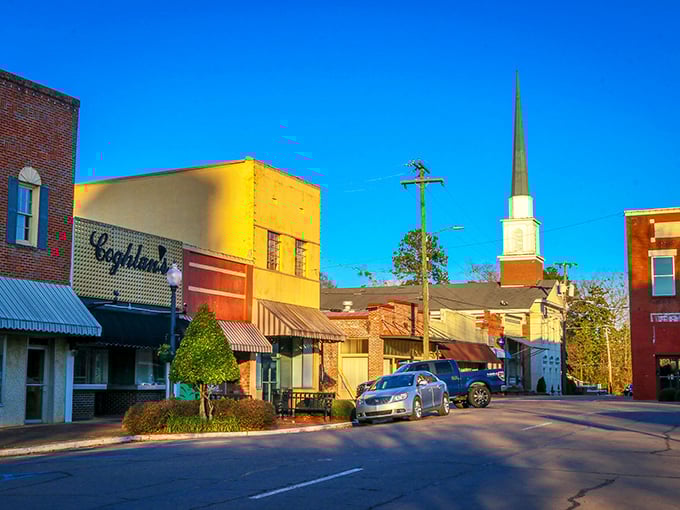 The sun casts a golden glow on Kosciusko's historic downtown, where affordable living meets Southern hospitality in perfect harmony.