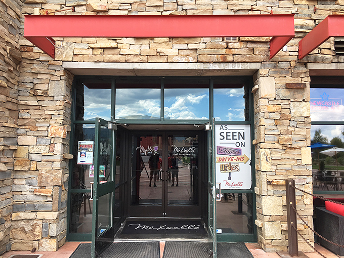 Maxwell's stone entrance feels like walking into a luxury ski lodge - but with better food waiting inside!