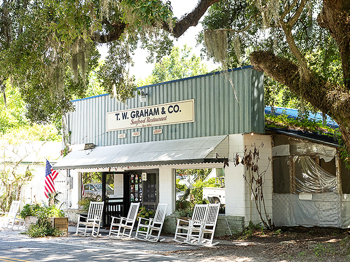 T.W. Graham & Co. might not look fancy, but those rocking chairs promise the best wait time in the restaurant business.