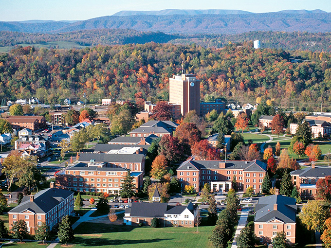 Radford's aerial view reveals a town nestled among mountains, where nature and affordability live in perfect harmony.