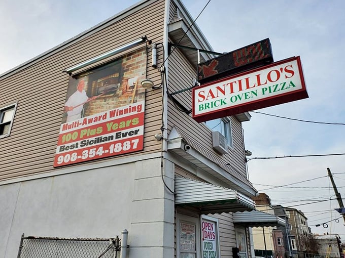 Santillo's sign tells you everything you need to know &ndash; brick oven pizza that's been "Multi-Award Winning" for over 100 years.