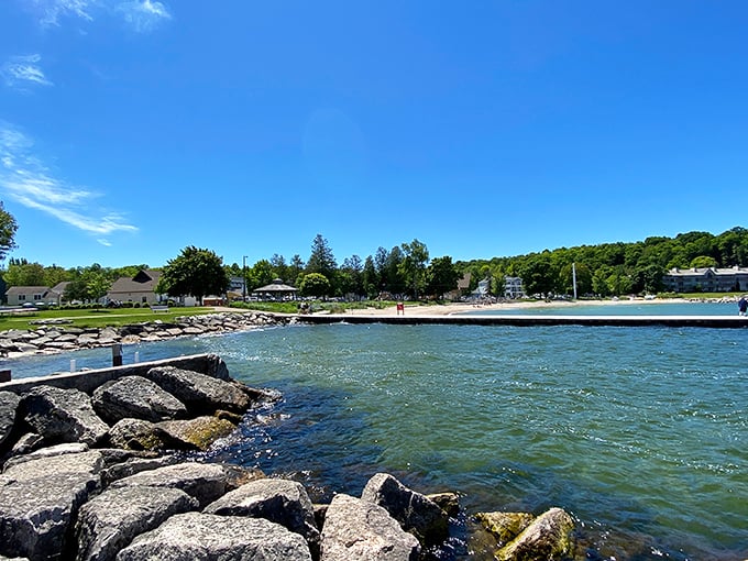Sister Bay's harbor looks so inviting you can almost smell the sunscreen and hear the gentle lapping of waves against the docks.