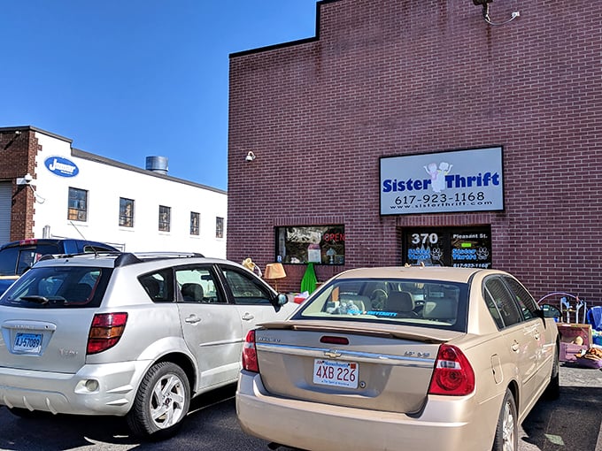 Sister Thrift's modest storefront belies the bargain bonanza waiting inside. Don't judge this book by its cover!