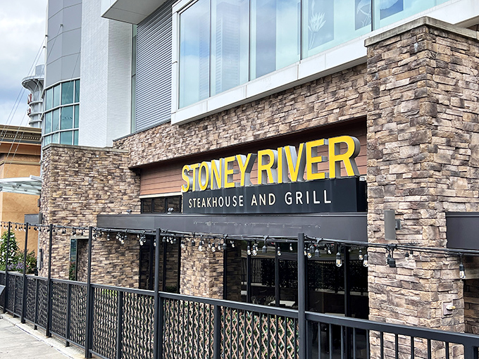 Stoney River's impressive stone facade sets the stage for steak greatness. Like a mountain lodge for meat lovers in suburban Maryland!