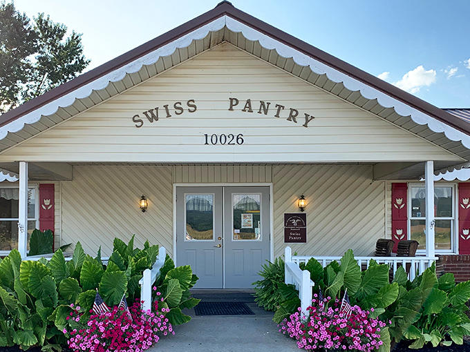 Swiss Pantry's charming facade promises authentic Alpine flavors hiding behind those welcoming double doors in rural Tennessee. 