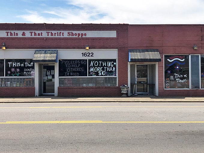 This & That's hand-painted windows tell you everything: this isn't your average thrift store experience!