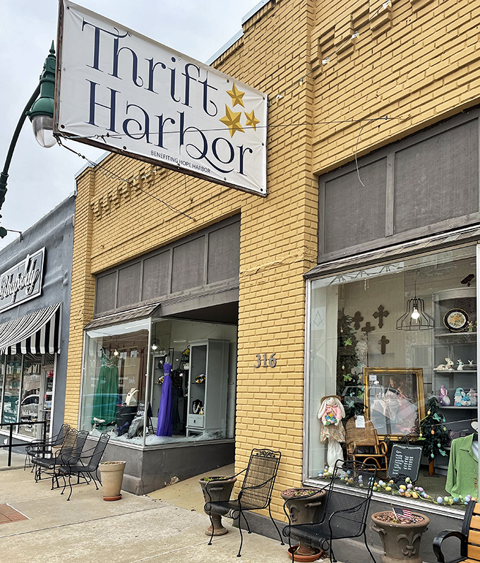 Thrift Harbor's charming yellow brick storefront looks like it belongs in a storybook downtown from another era.