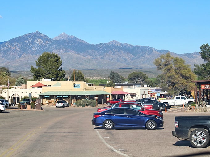 Tubac's white church stands in stark contrast to the desert palette, a postcard-perfect scene from Arizona's oldest European settlement.
