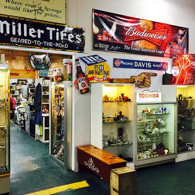 Vintage advertising heaven! Yankee Flea Market's walls showcase America's commercial history alongside treasures waiting to be discovered.