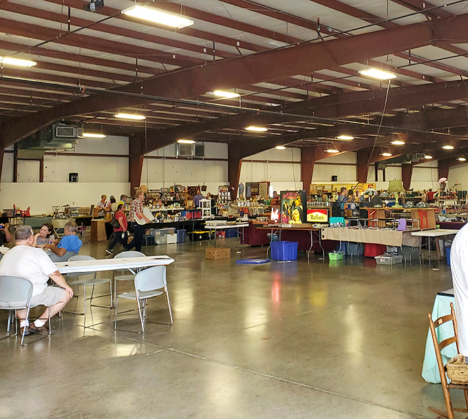 The spacious indoor venue offers comfort and class for discerning shoppers hunting monthly treasures.