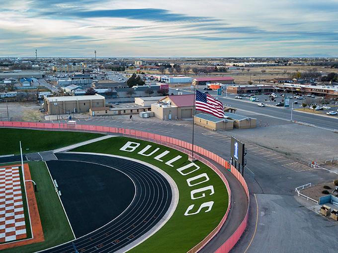 Friday night lights, Artesia style! The impressive Bulldog Bowl stadium shows how seriously this small town takes its football and community pride.