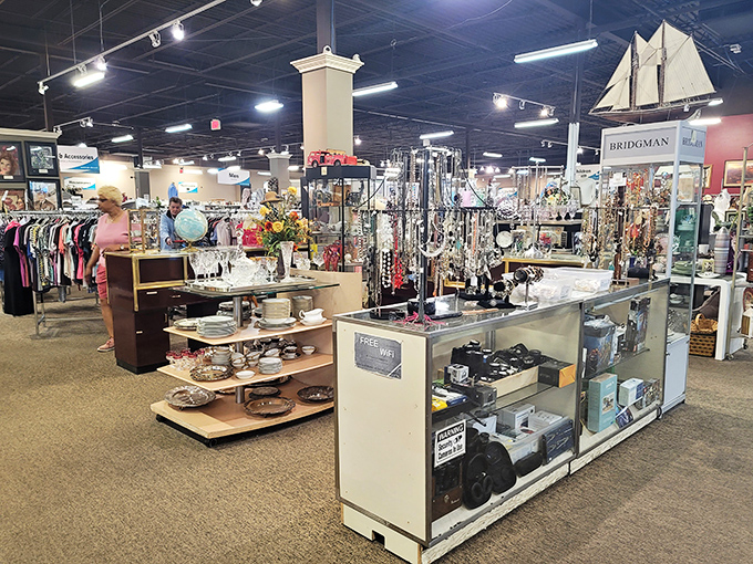 Inside Blessings Abound, displays rival department stores. That model sailboat might be sailing home with a lucky treasure hunter today!