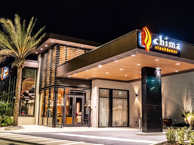 Dramatic lighting and contemporary architecture set the stage for Chima's meat parade that will leave you speechless.