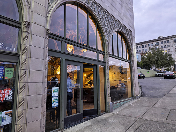 Evening light transforms Cuerno Bravo's elegant facade into a beacon for those seeking steaks with south-of-the-border inspiration.