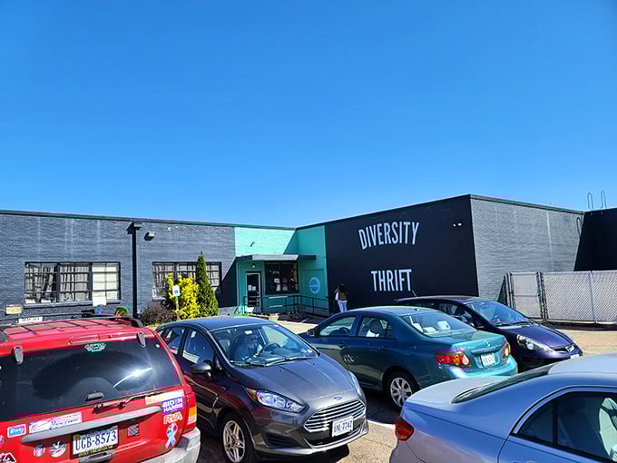 Under clear blue skies, Diversity Thrift welcomes shoppers of all stripes to its treasure-filled warehouse.