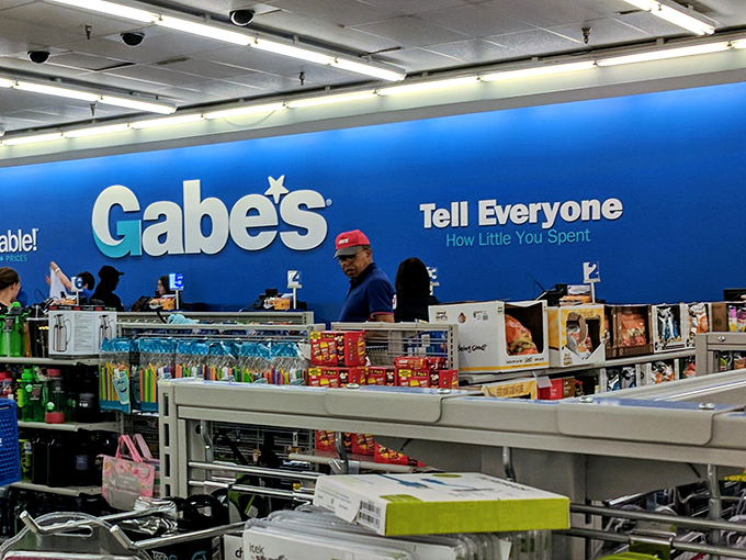 Inside Gabe's, the motto might as well be "Tell everyone how little you spent!" New merchandise at thrift store prices is retail magic.