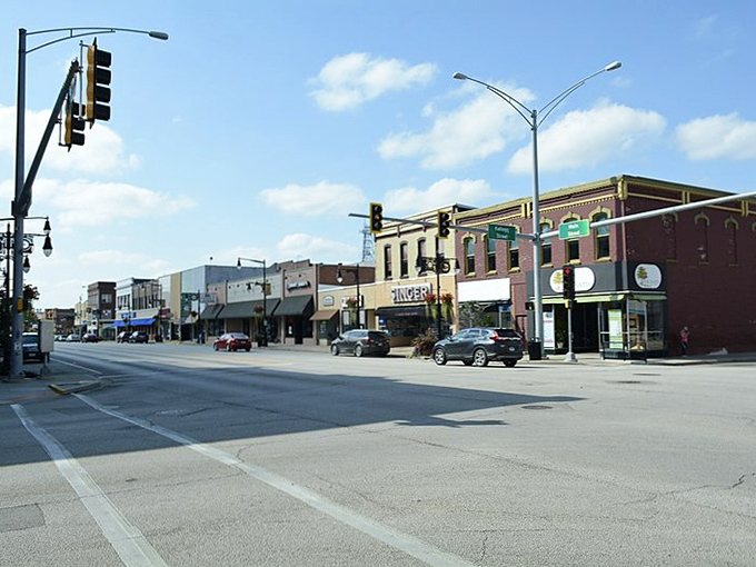 Sunset casts a golden glow on Galesburg's brick facades, where golden years can be lived without golden prices.