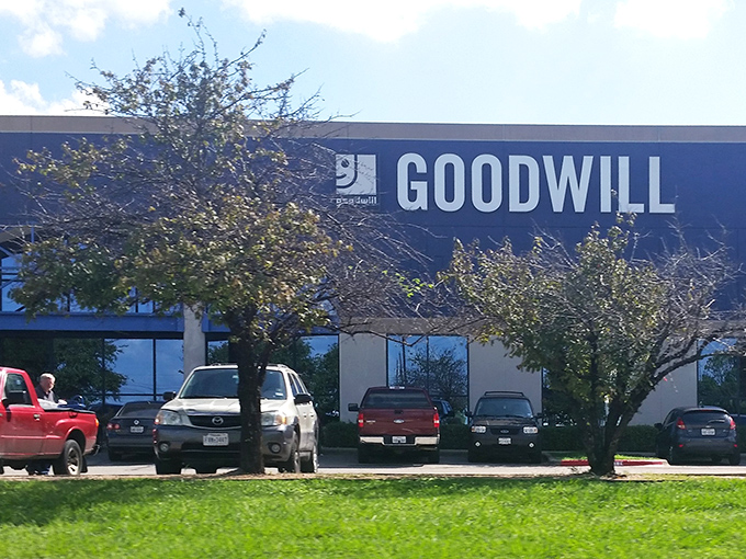 Behind that modern facade lies a jungle of blue bins where only the quick and determined emerge victorious with vintage treasures.