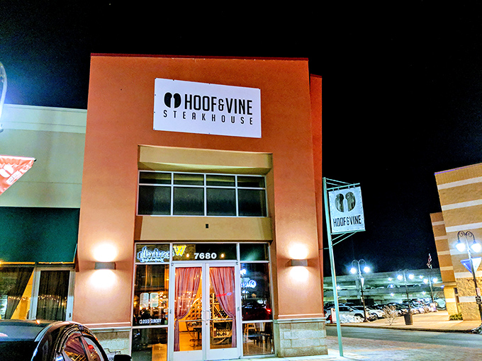 When night falls, Hoof & Vine glows with possibility. Those pink curtains hint at the thoughtful touches that elevate every dining experience inside.