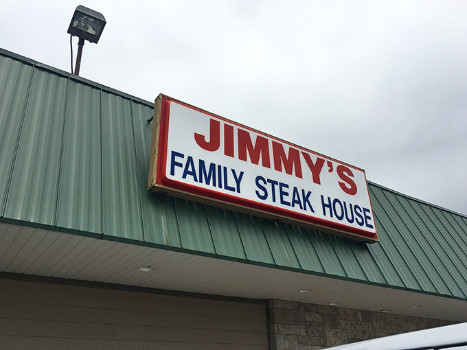 That simple sign tells you everything you need to know: Jimmy's is about family, steaks, and zero pretension.