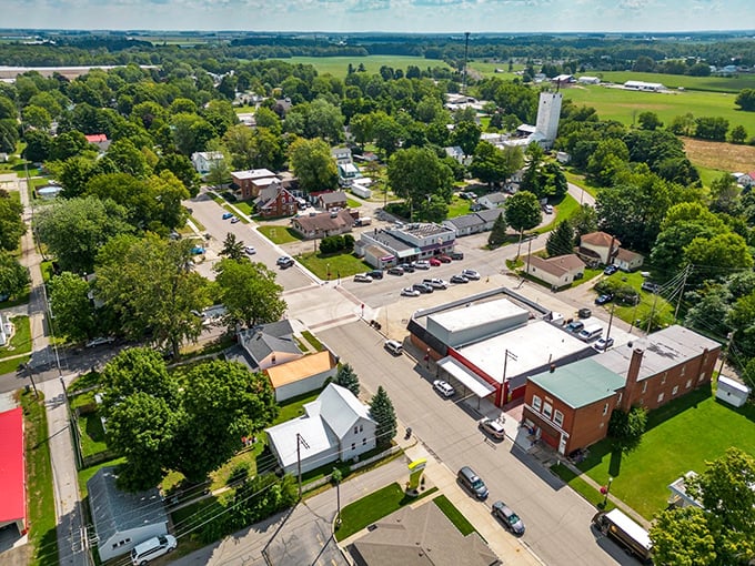 Bird's-eye bliss! From up here, you can practically count every perfectly-mowed lawn in this idyllic Midwest community.