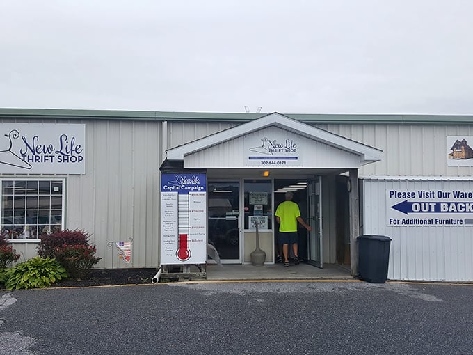 That thermometer sign isn't measuring temperature &ndash; it's measuring how hot these deals are inside New Life Thrift Shop!