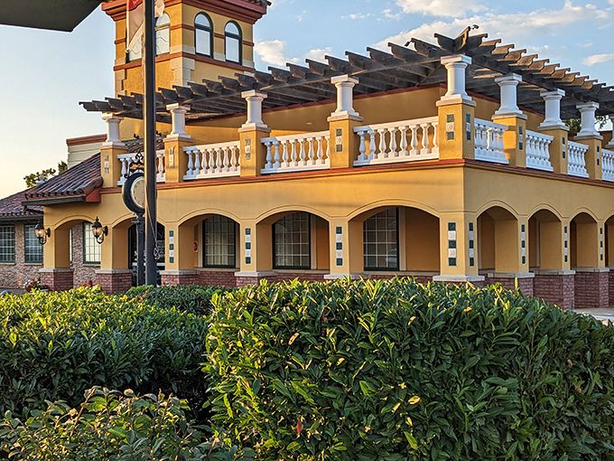 That terra cotta roof and balcony make Pizza John's look like it should be on a postcard, but the pizza is the real attraction.