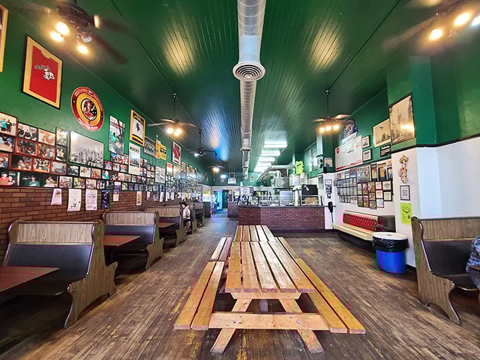 The green-trimmed windows of Polito's hide a wonderland of creative toppings and pizza slices bigger than your head. 