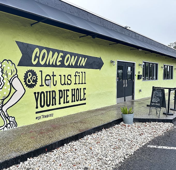 The cheeky mural promises what every dessert lover wants: permission to indulge without a side of guilt.