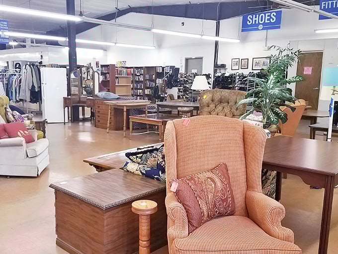 That perfect wingback chair awaits its forever home among St. Vincent de Paul's thoughtfully arranged furniture section&mdash;comfort with a conscience.