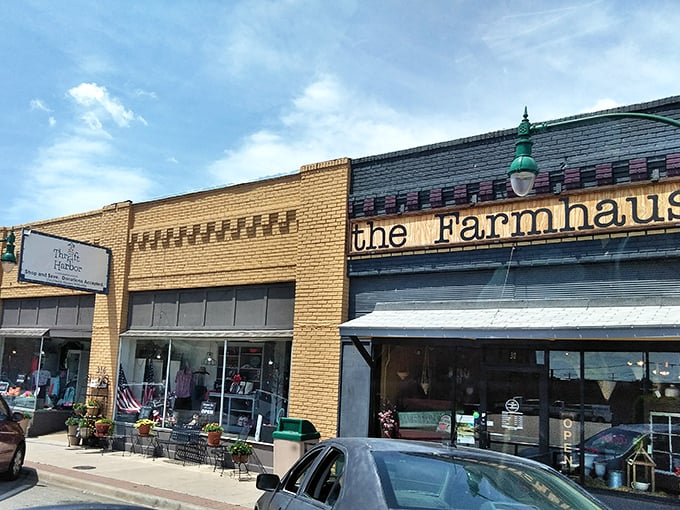 Downtown Claremore's Thrift Harbor sits between other local businesses. The perfect stop on a small-town shopping adventure.