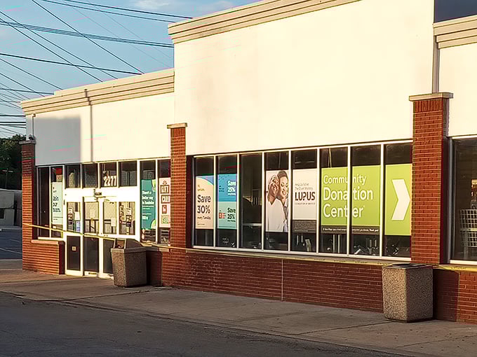 Community recycling at its finest! Value Village's storefront showcases their commitment to giving items second chances.