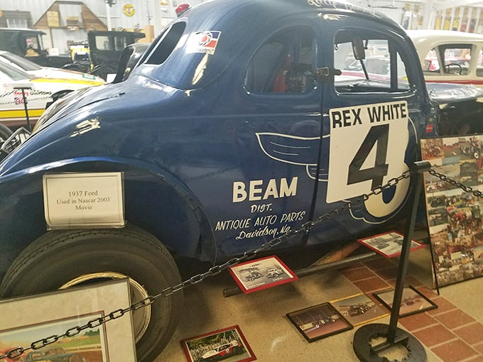 The legendary #43 Ford, adorned with "Rex White" and "BEAM" sponsorship, represents an era when drivers were daredevils and safety equipment was an afterthought.