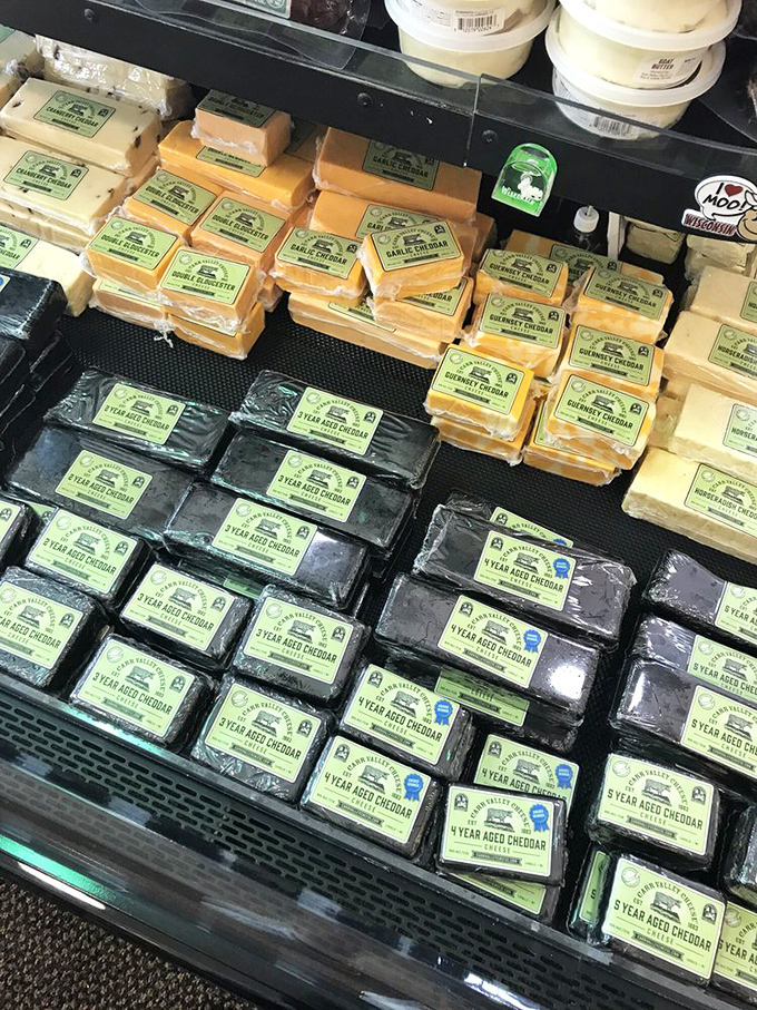 Aged cheddar arranged like precious gems in a jewelry case. The 5-year varieties develop personality wrinkles that would make Betty White proud.