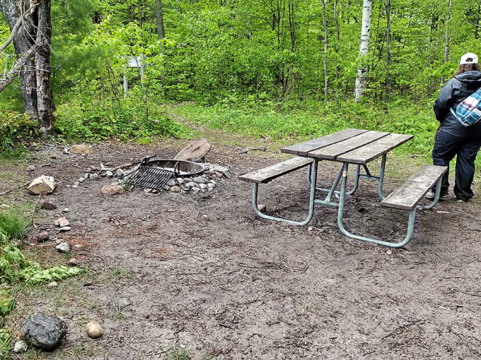 Picnic perfection awaits. This simple campsite offers the kind of dining view that no five-star restaurant could ever hope to match.