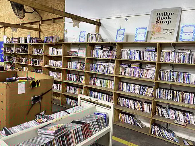 Media heaven for the budget-conscious. DVDs and audiobooks proving that entertainment doesn't require a streaming subscription to be affordable.