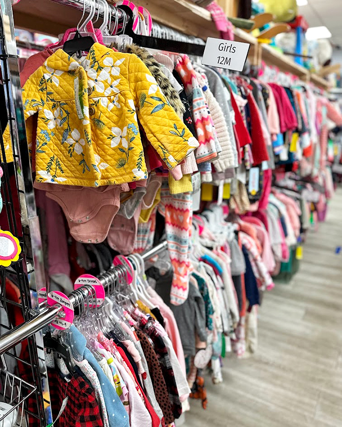 Tiny fashionistas start here! That sunshine-yellow quilted jacket might outfit a future style icon, while parents celebrate saving college fund money.