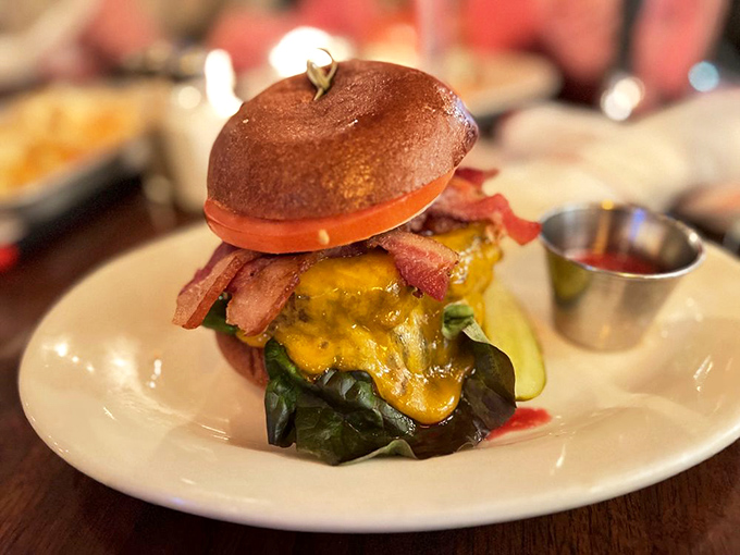 This isn't just a burger&mdash;it's architecture. The bacon positioning alone deserves an award from the Burger Engineering Society.