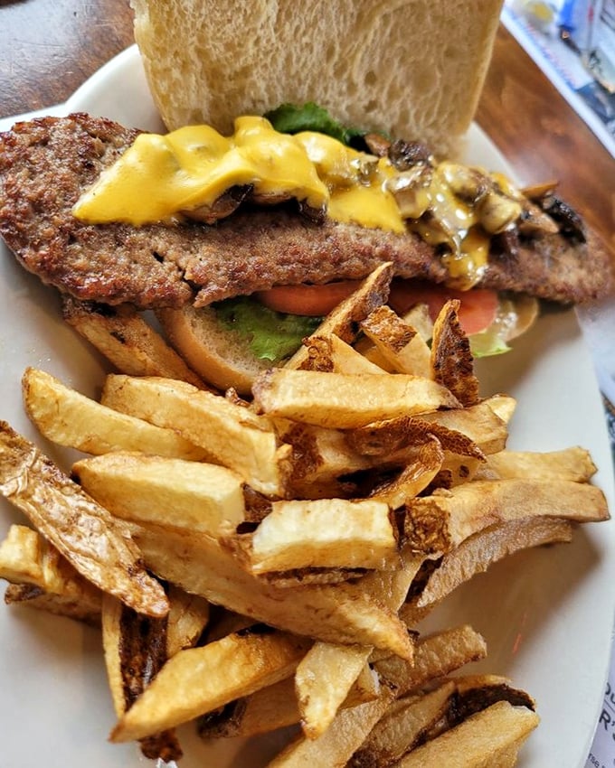 The "Bear Hunter" burger doesn't mess around&mdash;melted cheese cascading over a perfectly seared patty with hand-cut fries standing at attention.
