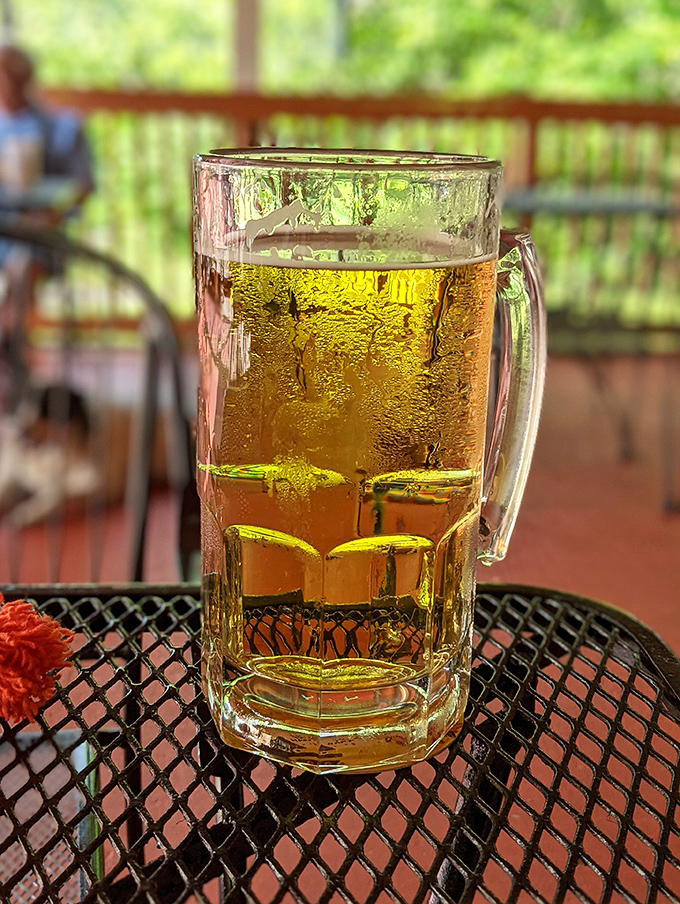 A frosty beer on the patio&mdash;where conversations flow as easily as the golden liquid in this perfectly chilled mug.