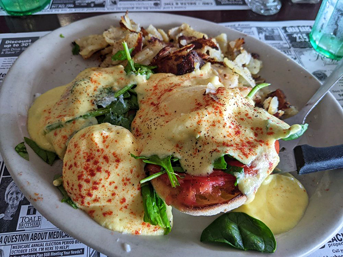 Eggs Benedict gets the Florentine treatment with spinach and hollandaise creating a breakfast masterpiece that belongs in both diners and five-star hotels.