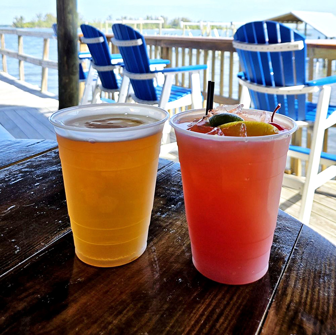 Cold beer and a sunset-colored cocktail on the deck&mdash;Florida's version of a perfect pairing. Those blue Adirondack chairs in the background are calling your name. 