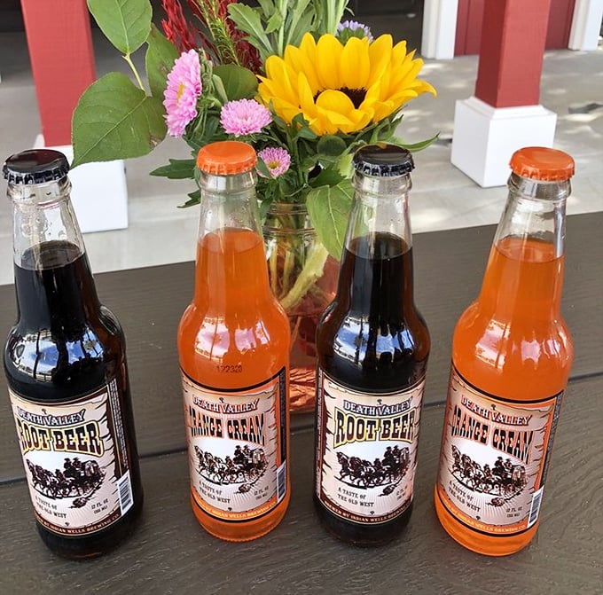 Death Valley sodas lined up like colorful soldiers, ready to battle the heat and spice of your barbecue adventure.