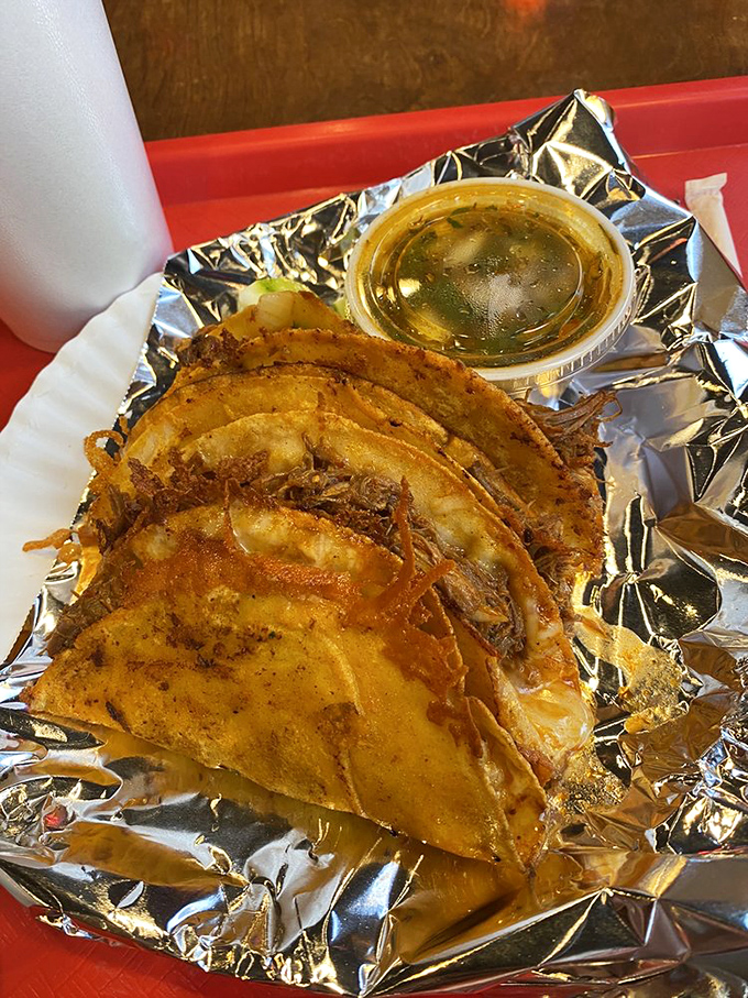 Golden, crispy birria tacos with consomm&eacute; for dipping&mdash;like French dip sandwiches that went on a life-changing trip to Mexico and came back transformed.