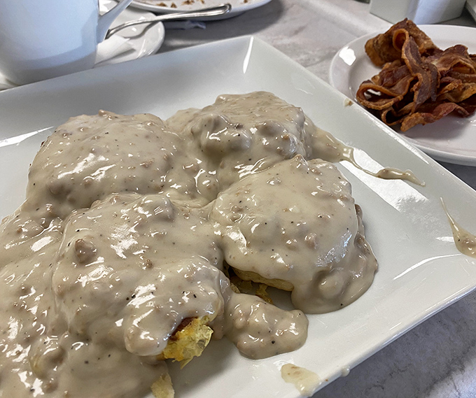 Comfort food doesn't get more comforting than this. Creamy sausage gravy cascading over golden biscuits &ndash; the breakfast equivalent of a warm hug.