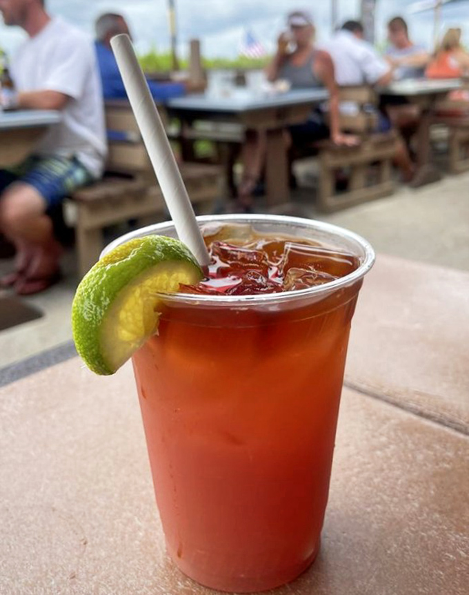 A Bloody Mary with attitude and a lime wedge hat. The perfect liquid appetizer for what's about to be an epic meal.