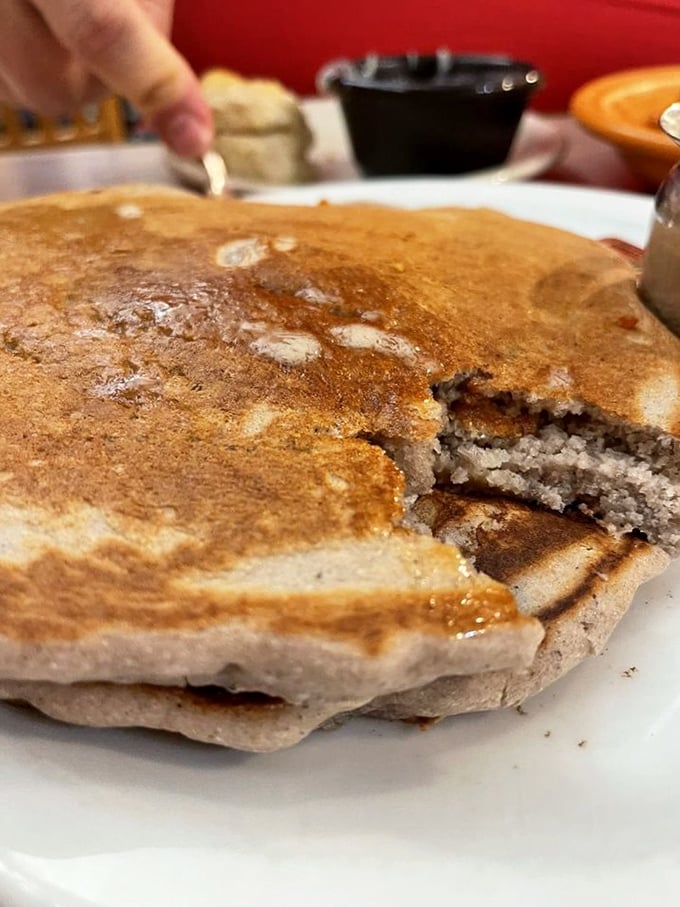 Blue corn pancakes that look so fluffy and inviting, they're like the comfortable bed you never want to leave &ndash; except you'll definitely want to eat these.