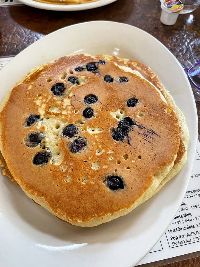 This blueberry pancake isn't just breakfast, it's edible sunshine&mdash;golden brown with bursts of blue that pop like tiny flavor grenades.