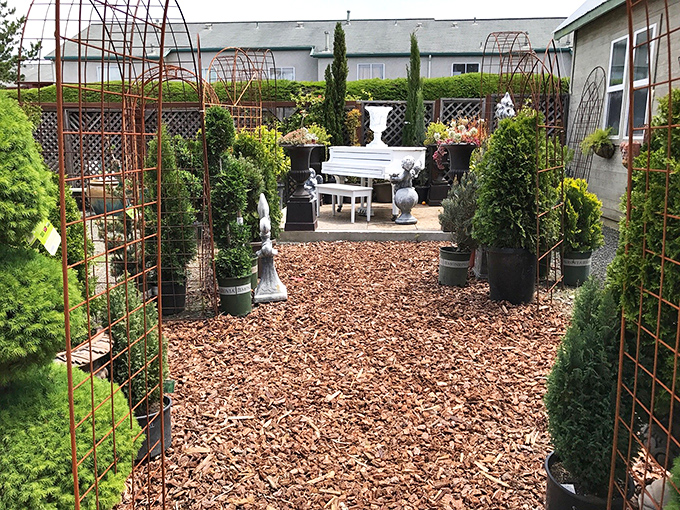 Garden inspiration blooms in this tranquil corner of Cambria, where rust meets greenery in a perfectly composed outdoor room.