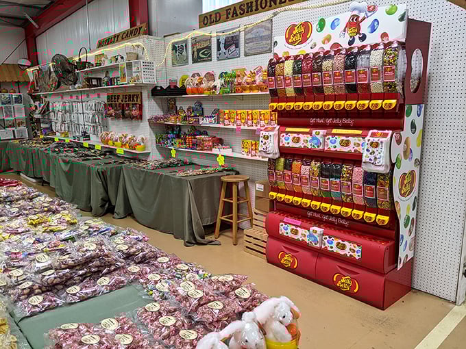 Candy heaven that would make Willy Wonka jealous. Jelly Belly displays that could double as modern art installations for the sugar-obsessed.